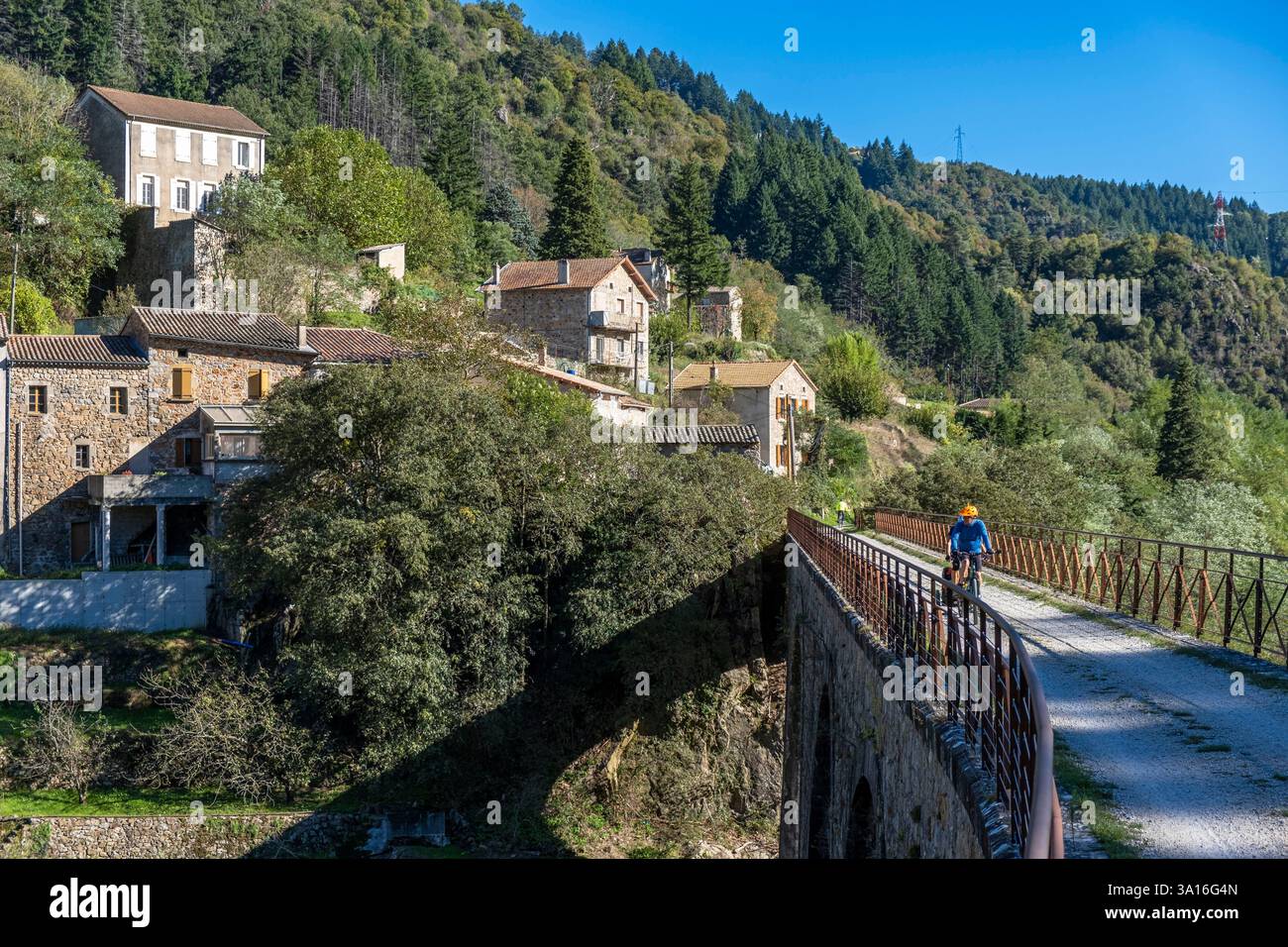 France, Ardeche, Saint Maurice en Chalencon, La Doce Via cycle path ...