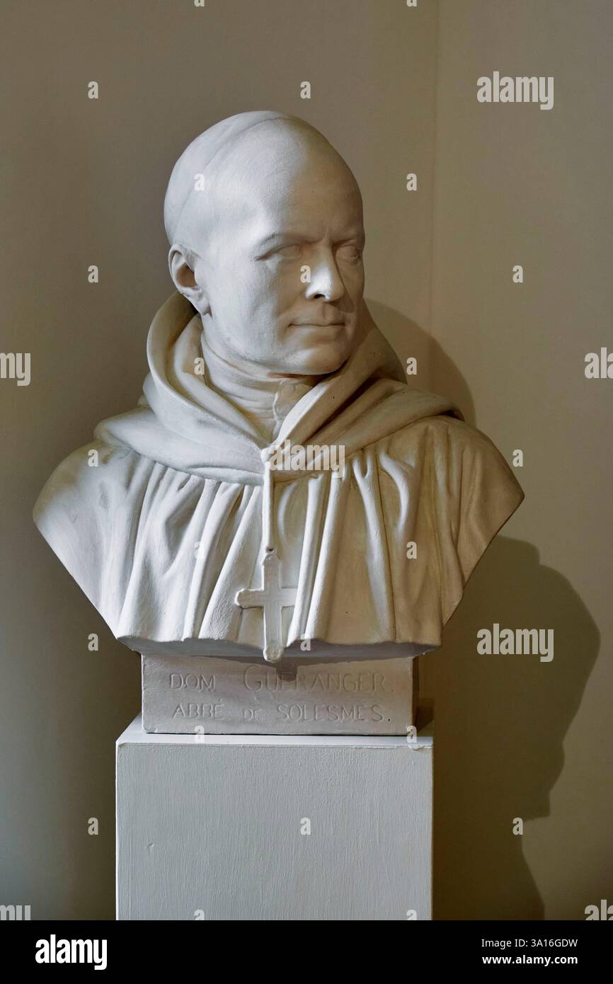 France, Sarthe, Solesmes, the the Saint Pierre abbey, statue of Abbot ...
