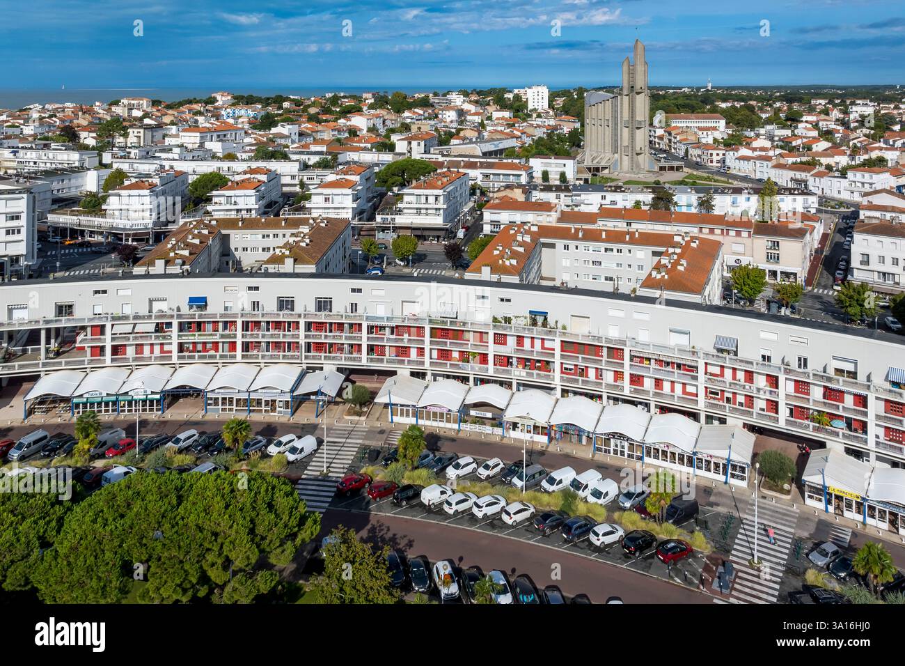 France, Charente-Maritime, Royan, Front de Mer building and Notre-Dame ...