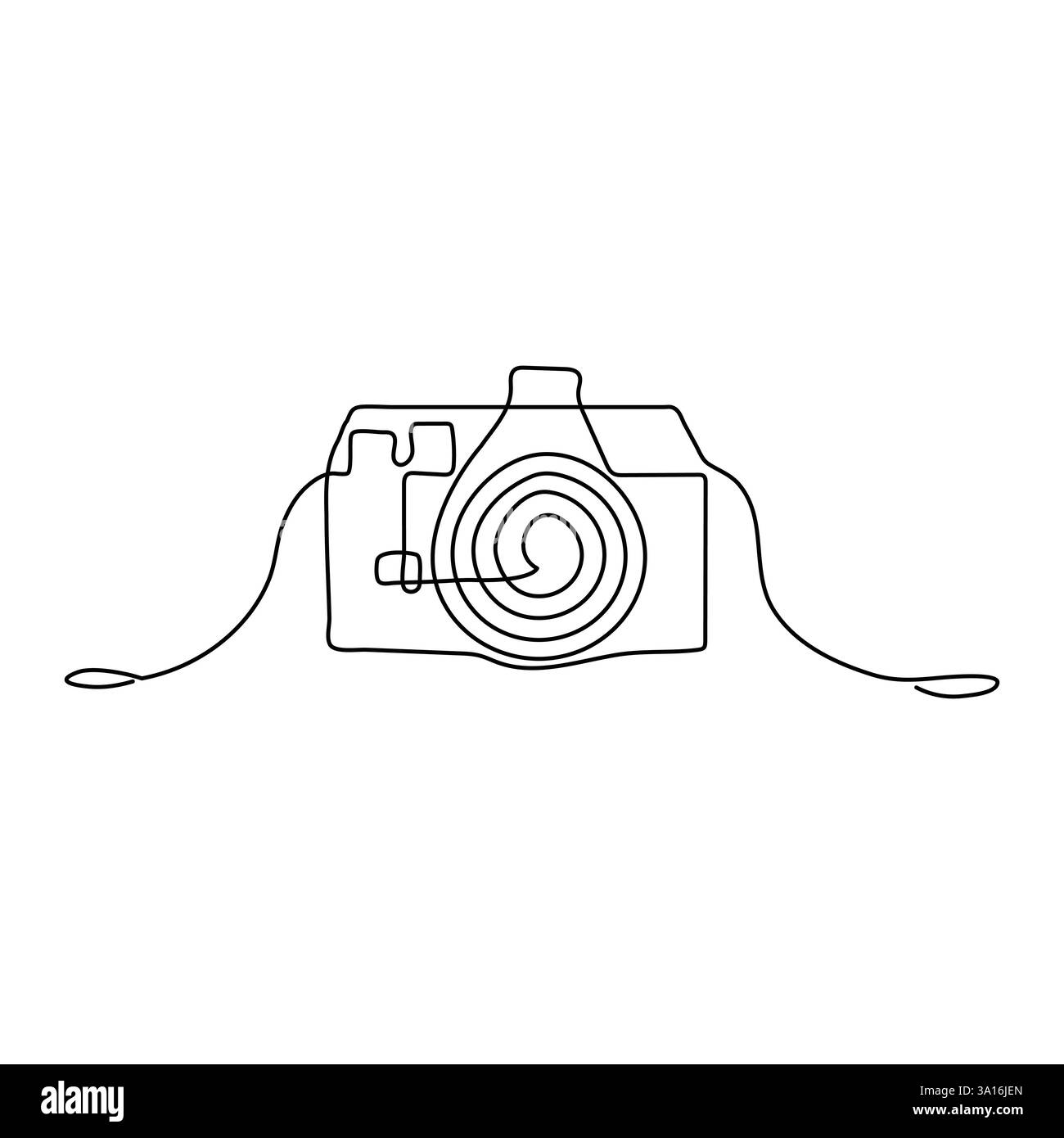 Continuous single line art drawing of classic camera style and outline ...