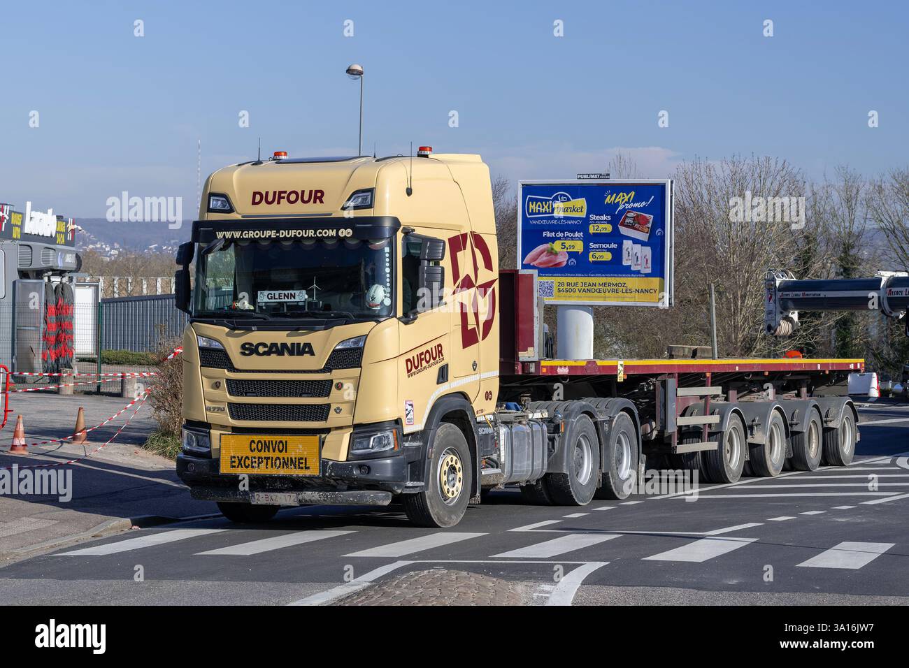 Jarville-la-Malgrange, France - View on a beige heavy haulage truck ...