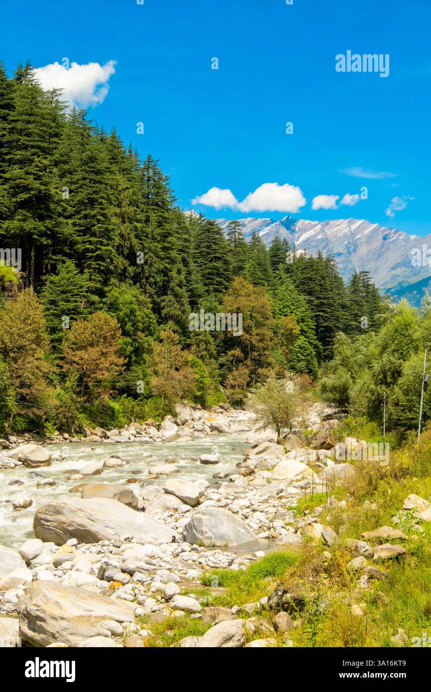 India, Himachal Pradesh state, Kullu valley, Manali and the Beas river ...