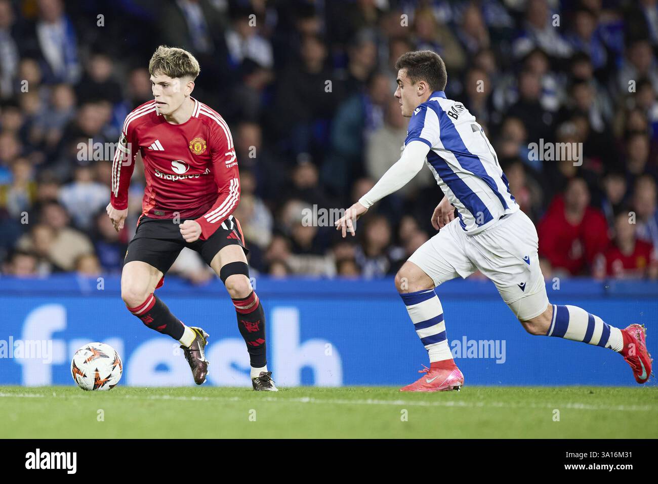Alejandro Garnacho of Manchester United and Ander Barrenetxea of Real ...