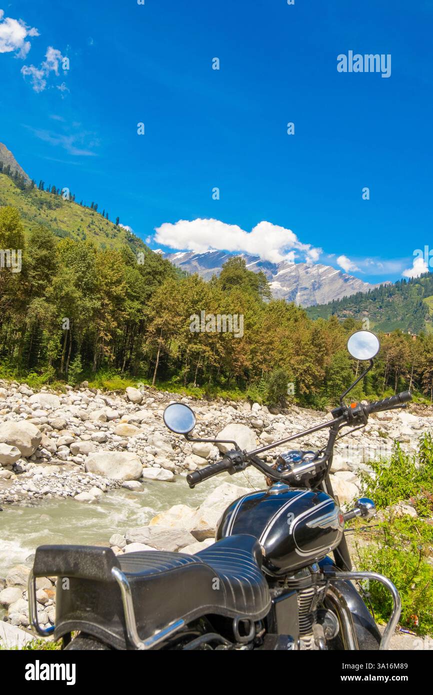 India, Himachal Pradesh state, Kullu Valley, Manali, a Royal Enfield ...