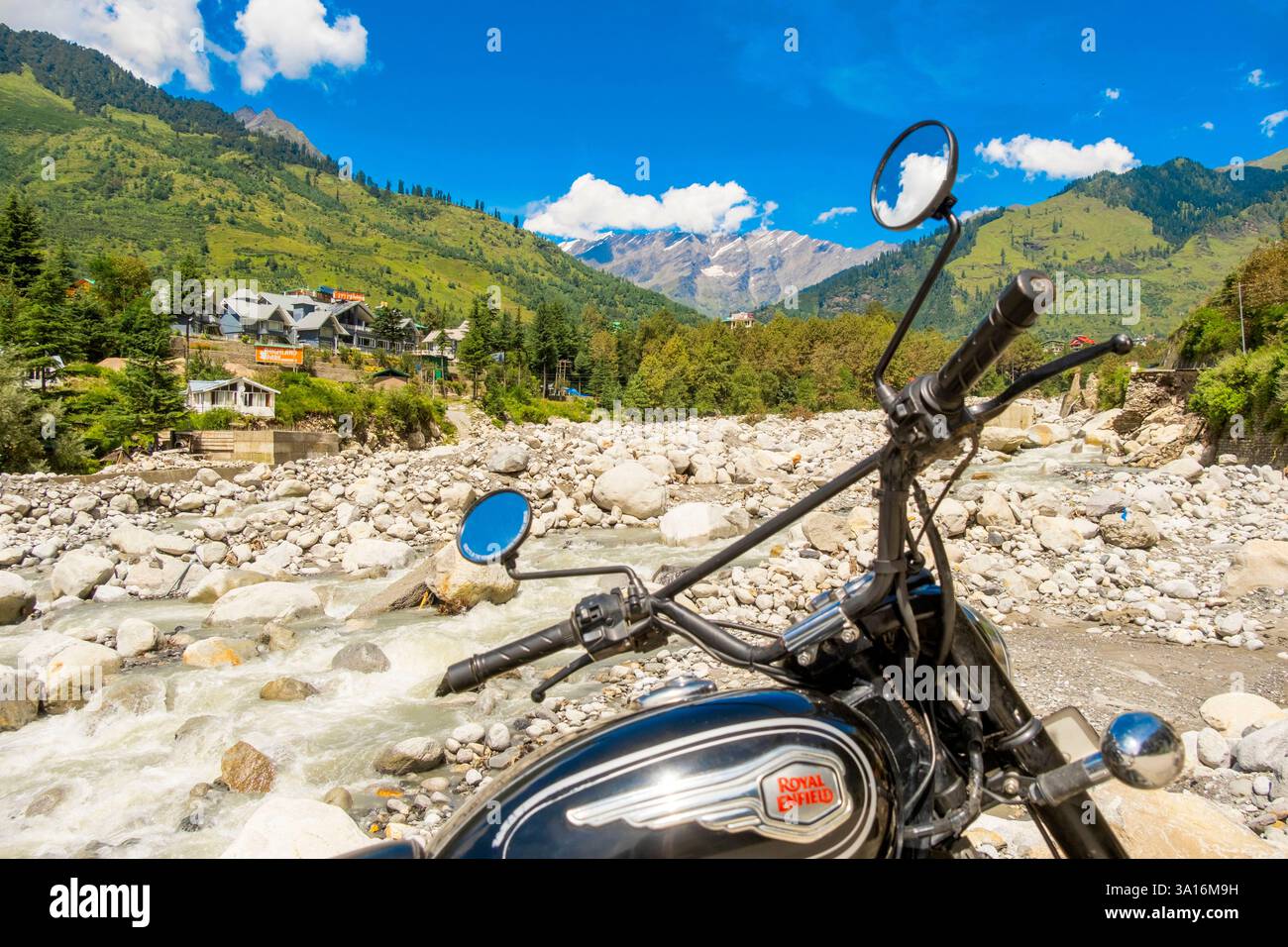 India, Himachal Pradesh state, Kullu Valley, Manali, a Royal Enfield ...
