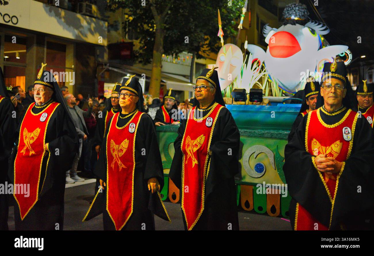 Burial of the Sardine night parade, with procession that includes a fish to be burned, Carnaval ...