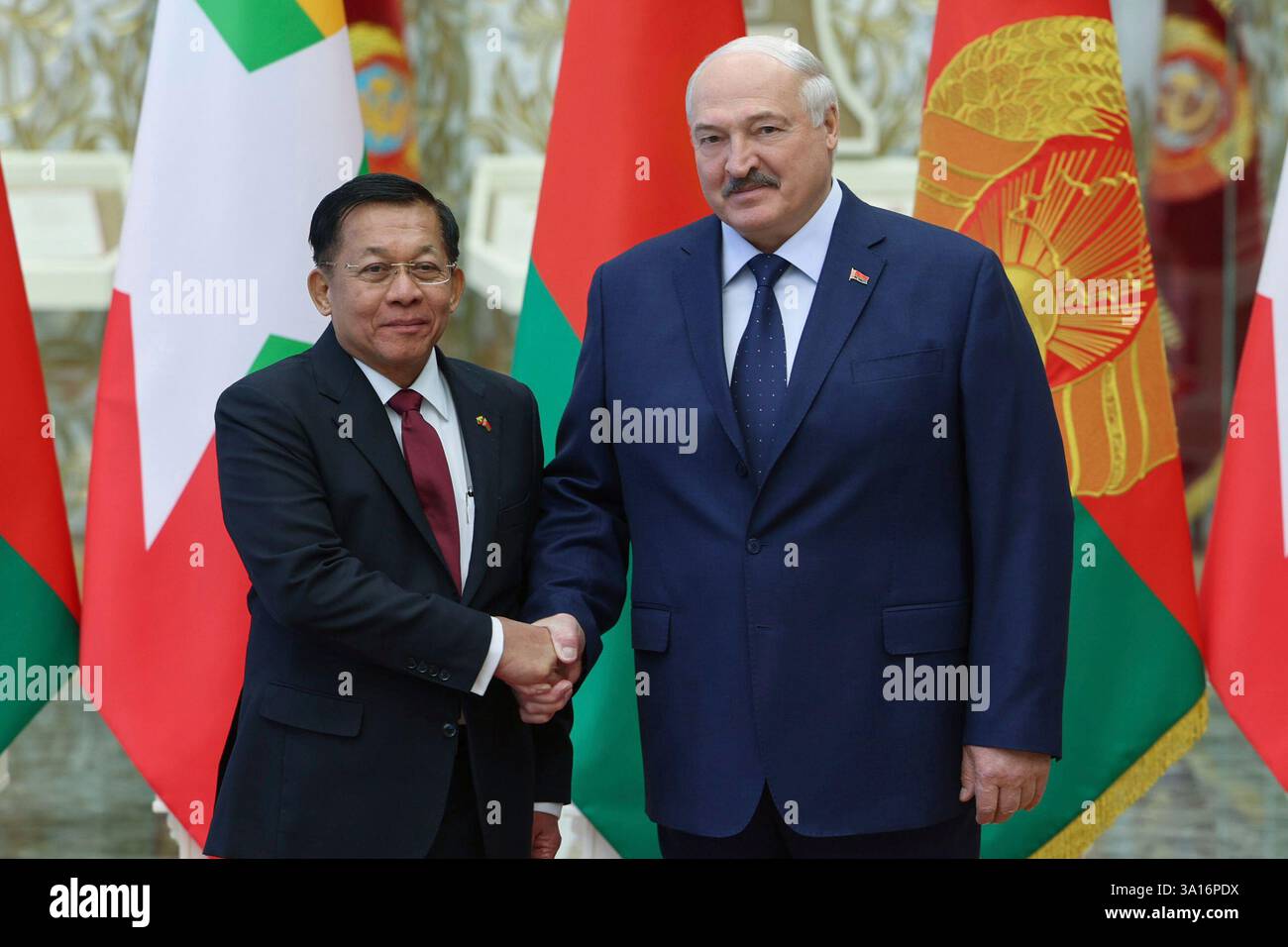 In this photo released by Belarus' Presidential Press Service, Myanmar ...