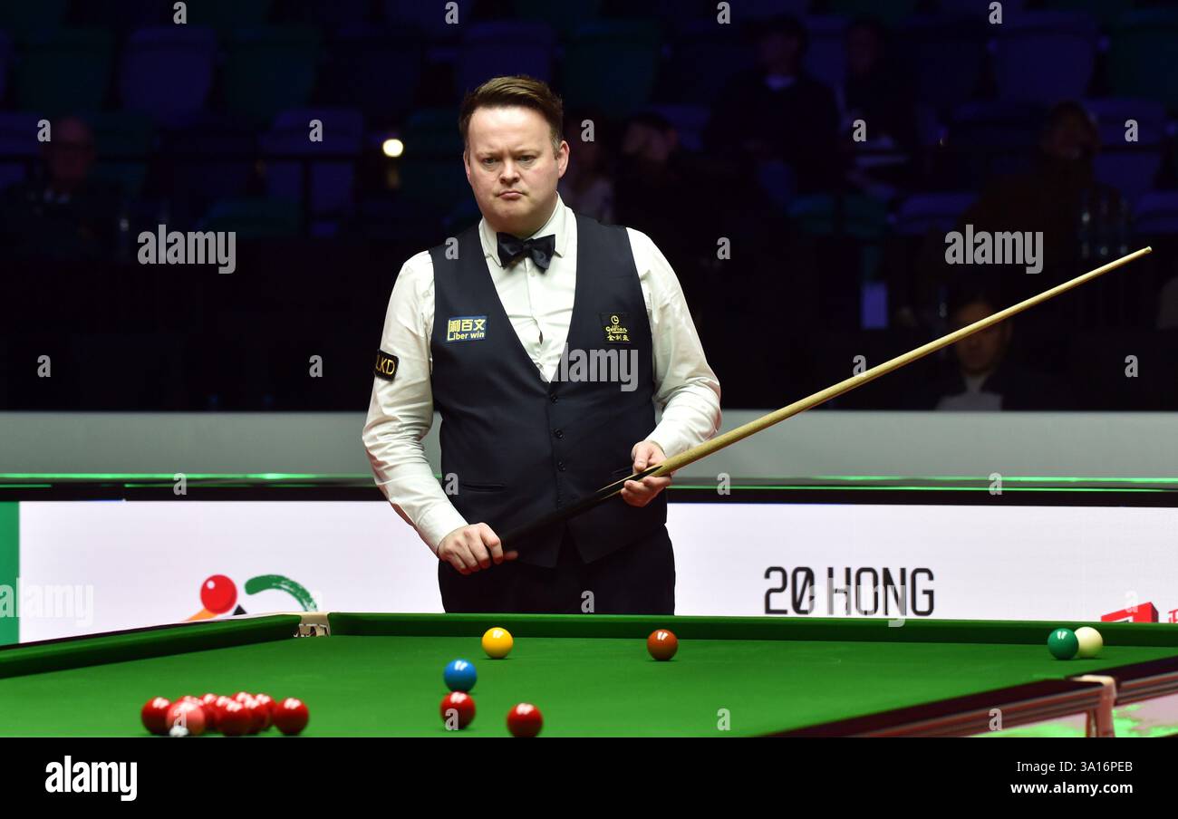 Hong Kong, China. 7th Mar, 2025. Shaun Murphy of England reacts during ...