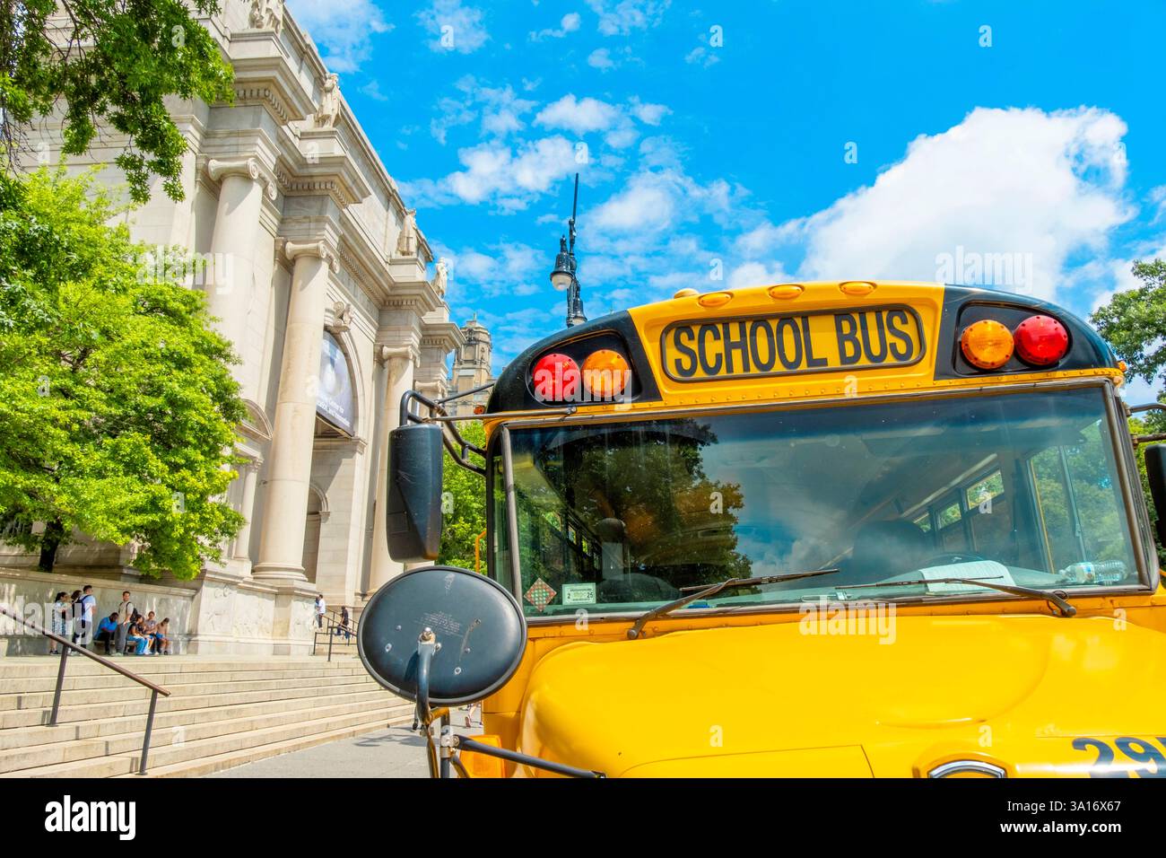 United States, New York State, New York City, Manhattan, school bus in ...