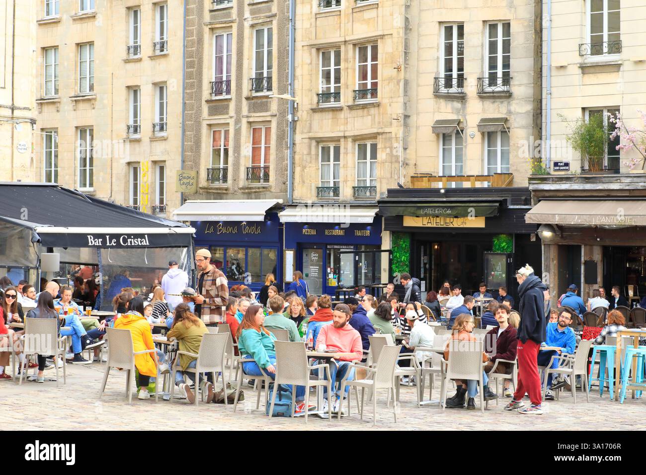 France, Calvados, Caen, town centre, Place Saint-Sauveur, café terraces ...