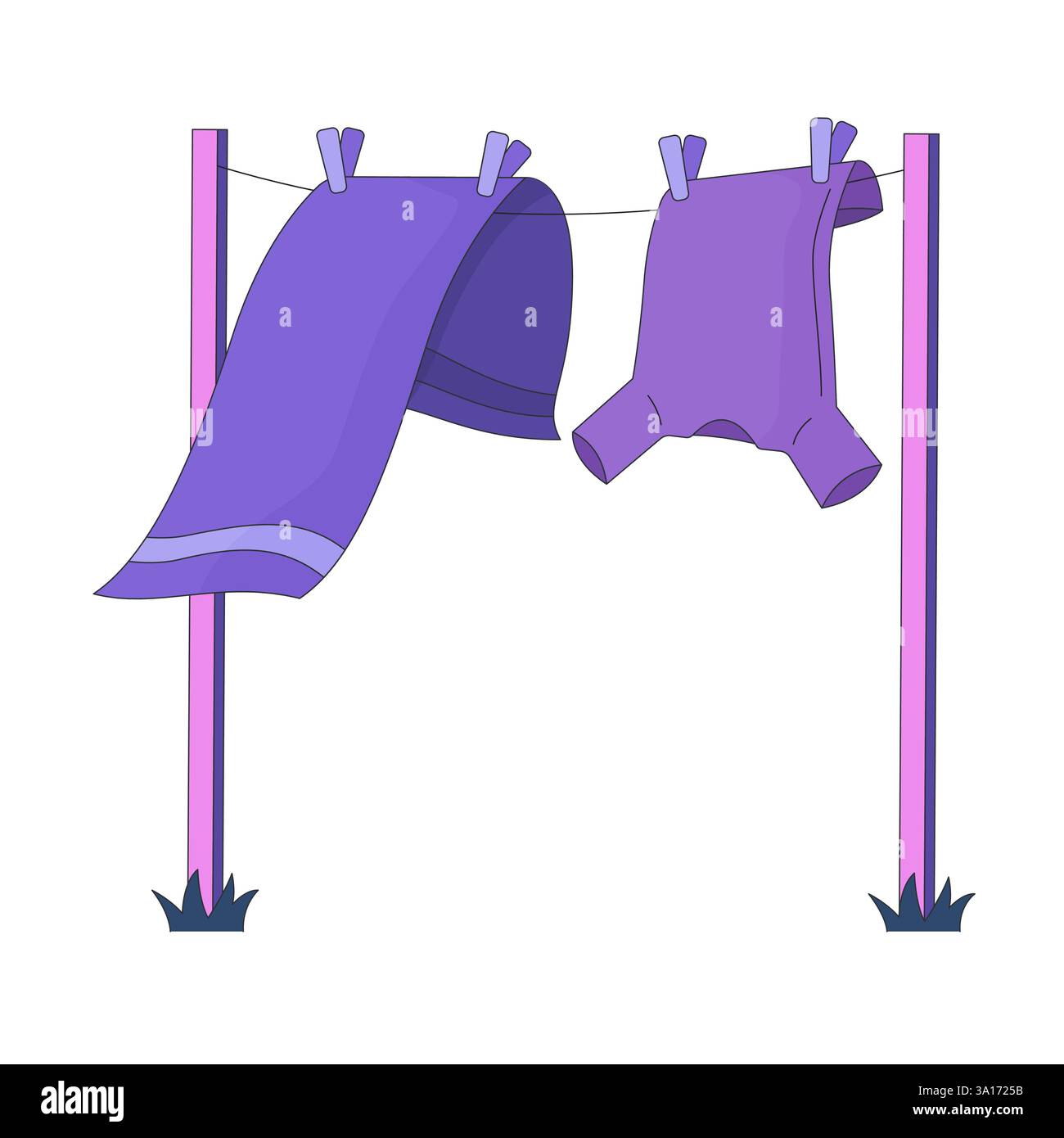 Freshly washed clothes hanging on clothesline 2D cartoon object Stock ...