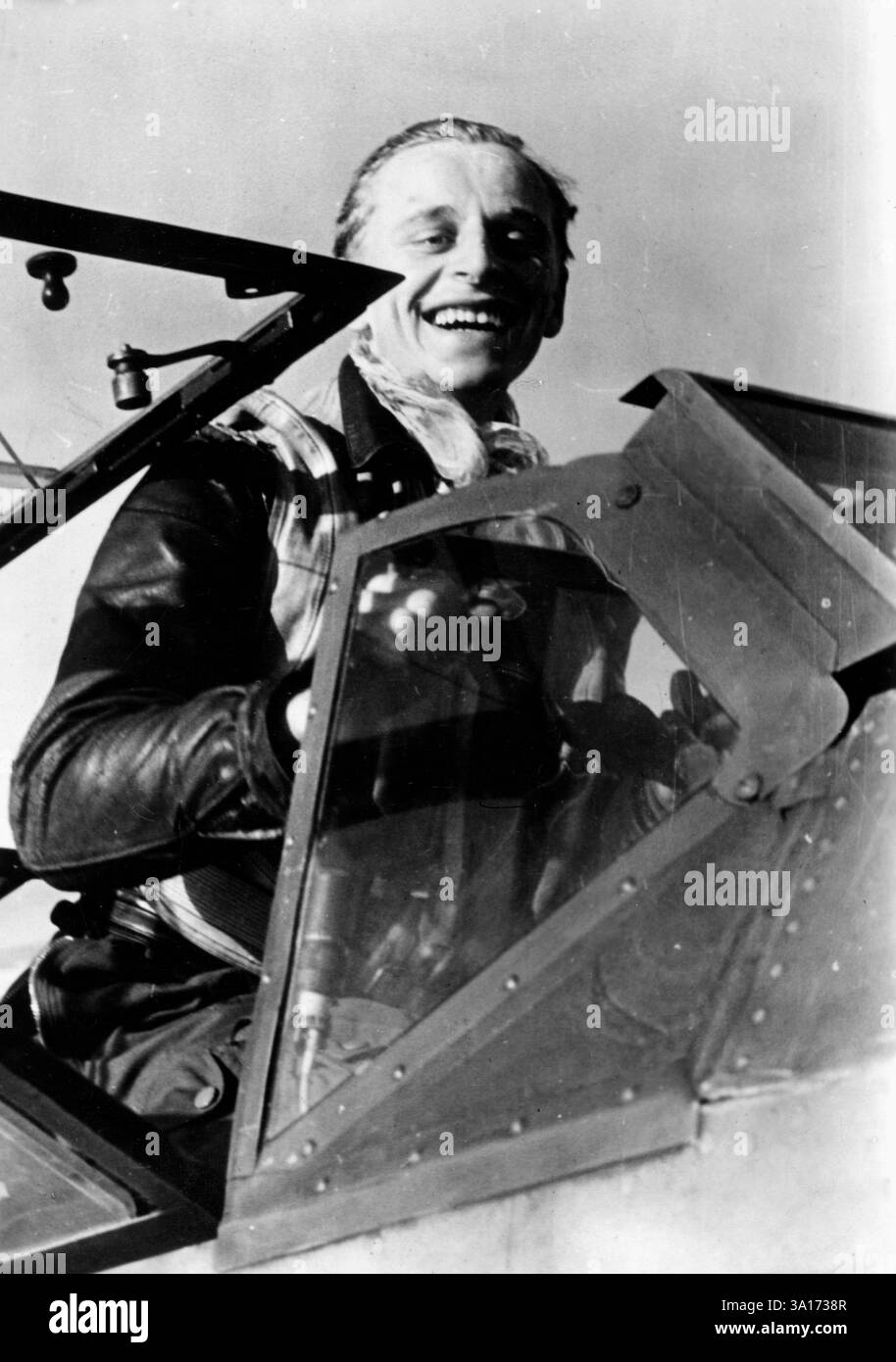 German pilot in the cockpit of a Messerschmitt Me 109 after returning ...
