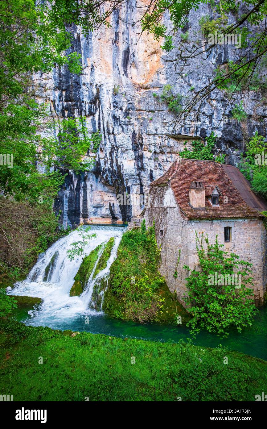 France, Lot, Cele Valley, Cabrerets, former troglodyte mill of the ...