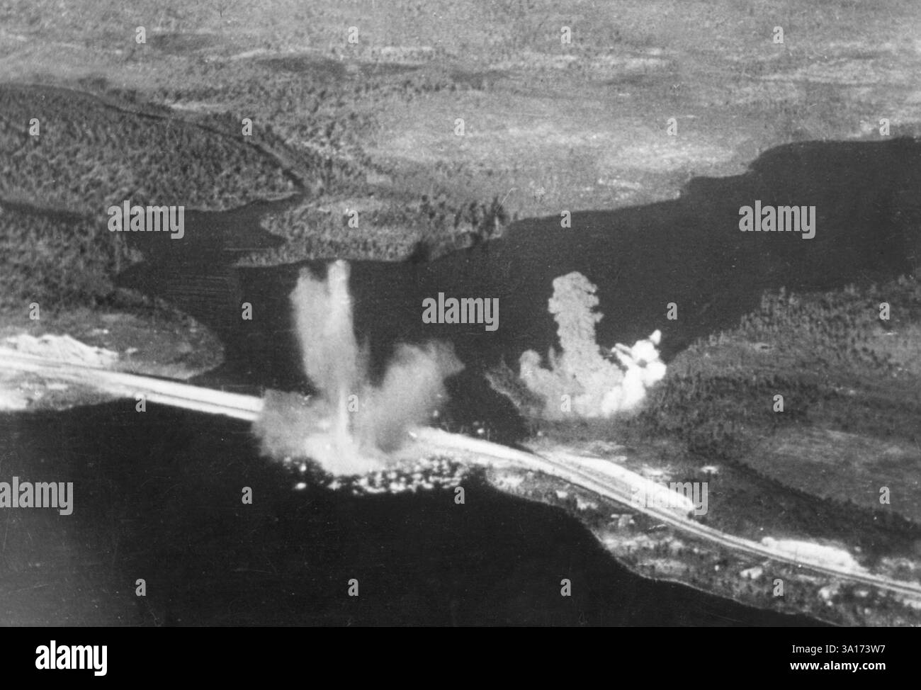 Aerial view of a Stuka attack on a bridge on the Murmansk Railway in ...