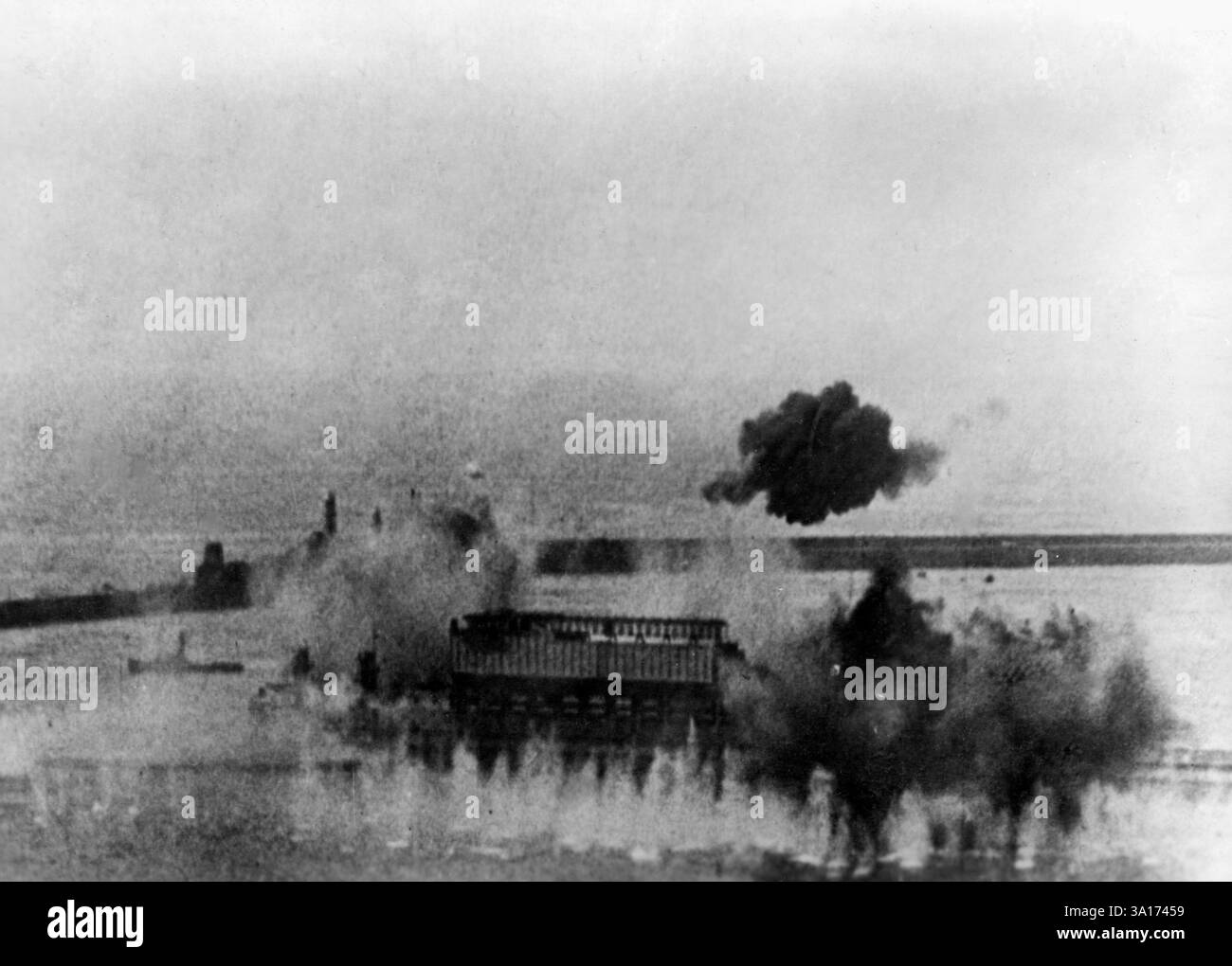Photo taken during a German air raid on port facilities in Dover ...