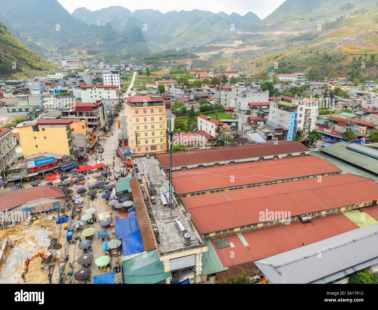 Vietnam, Upper Tonkin, Cao Bang province, Ha Giang Loop or Ha Giang loop, Dong Van town (aerial ...