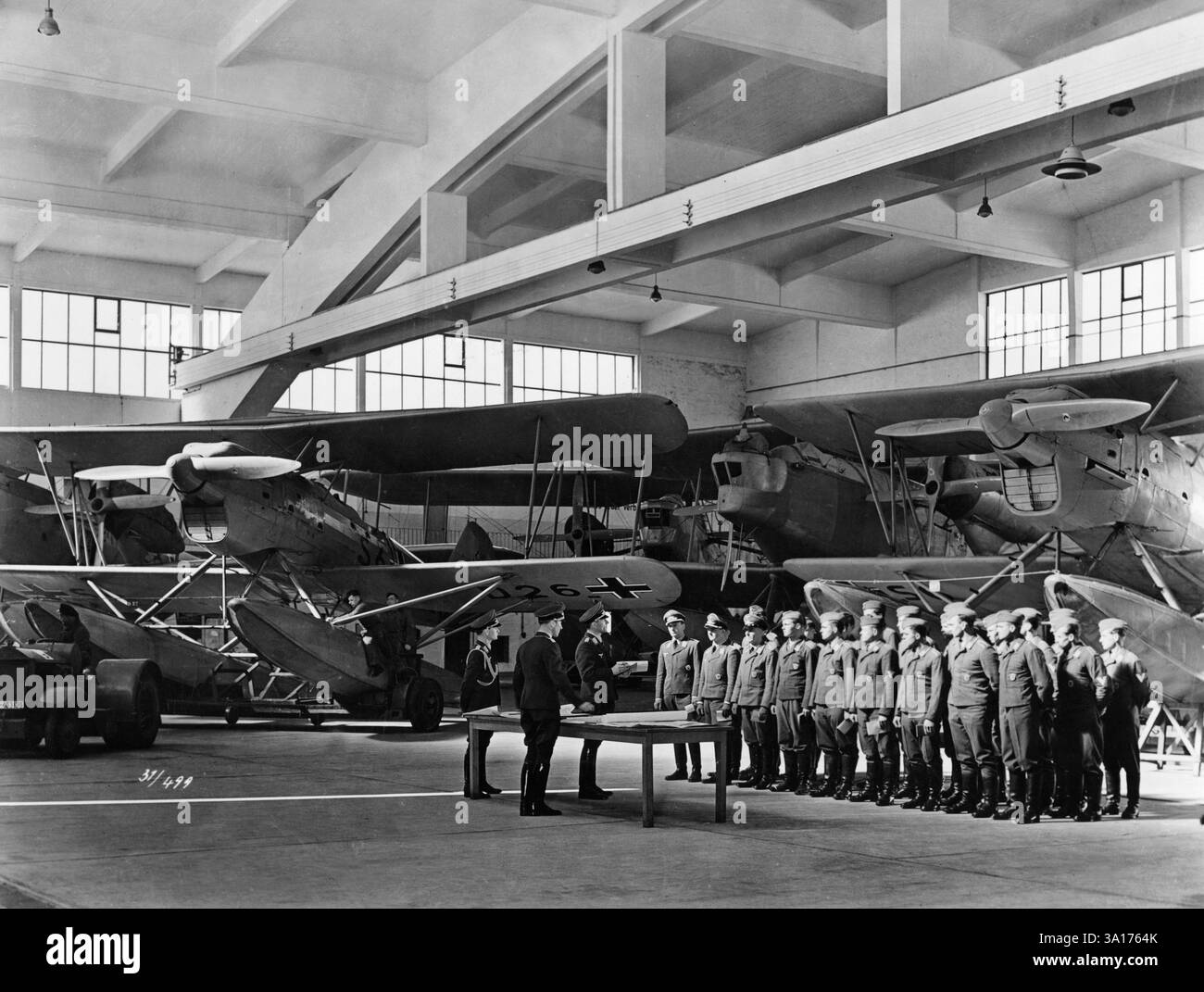 Heinkel He 59 seaplane at a naval air base. Speech by the squadron ...