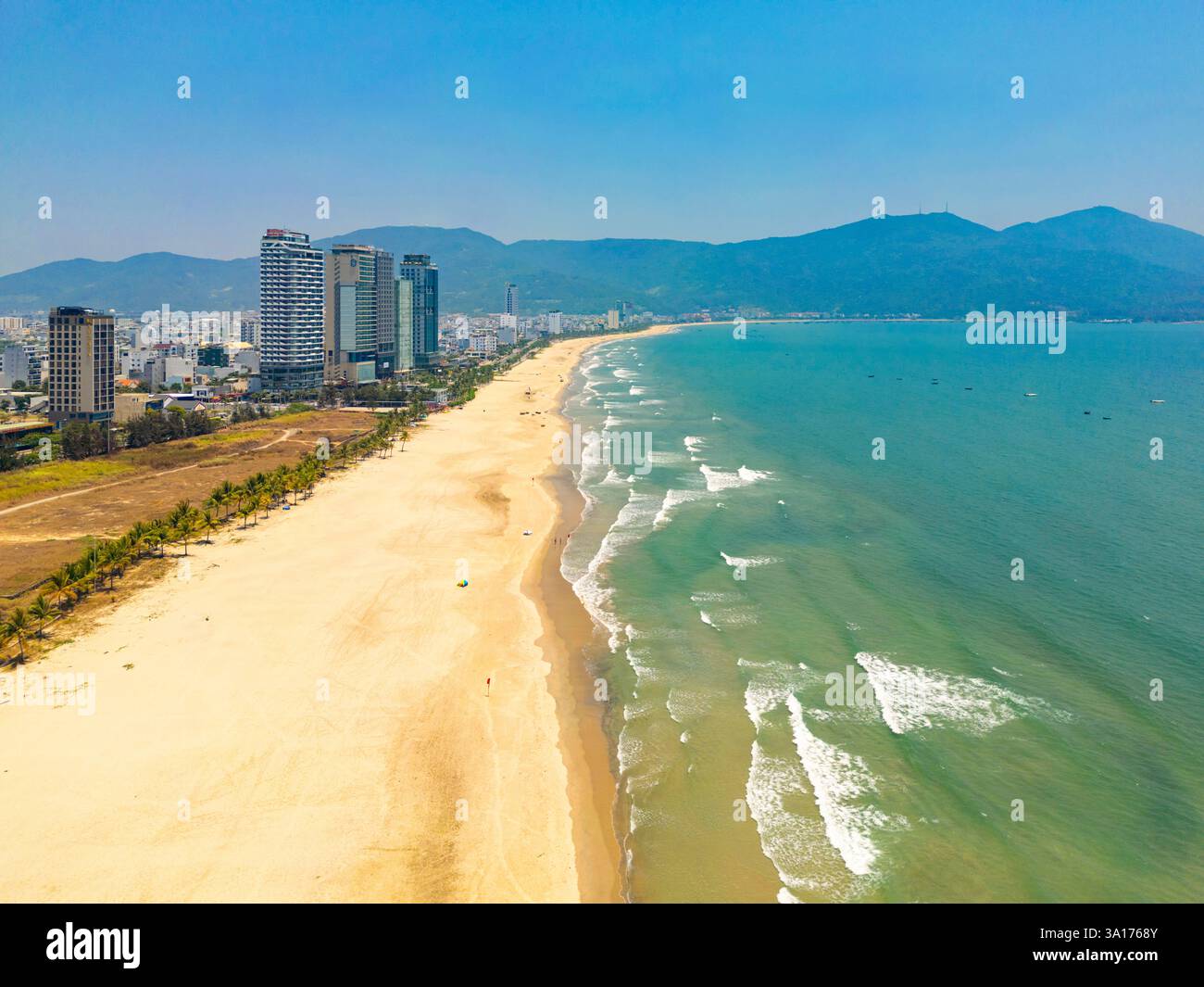 Vietnam, Center, city of Da Nang, the seafront of My The Beach (aerial ...