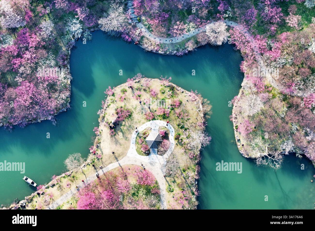 Aerial photo shows the spring scenery of the Slender West Lake scenic ...