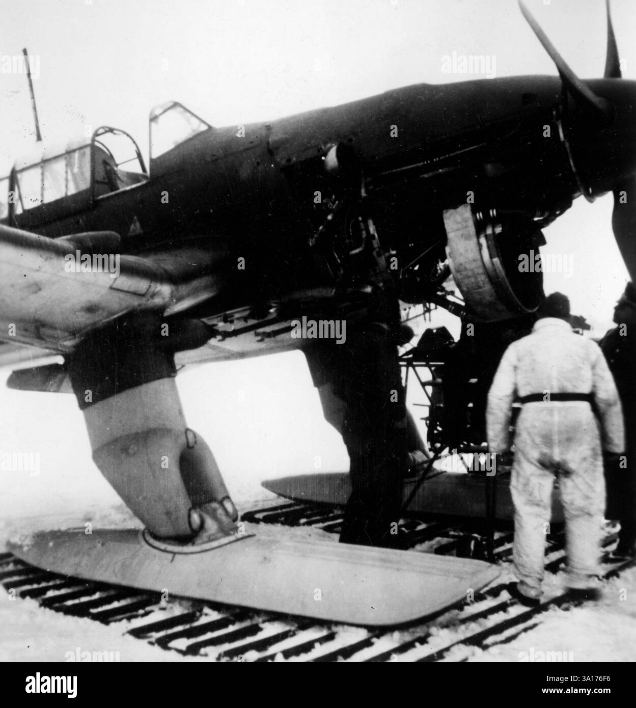 Stuka equipped with skids for use in snow on a field airfield on the ...