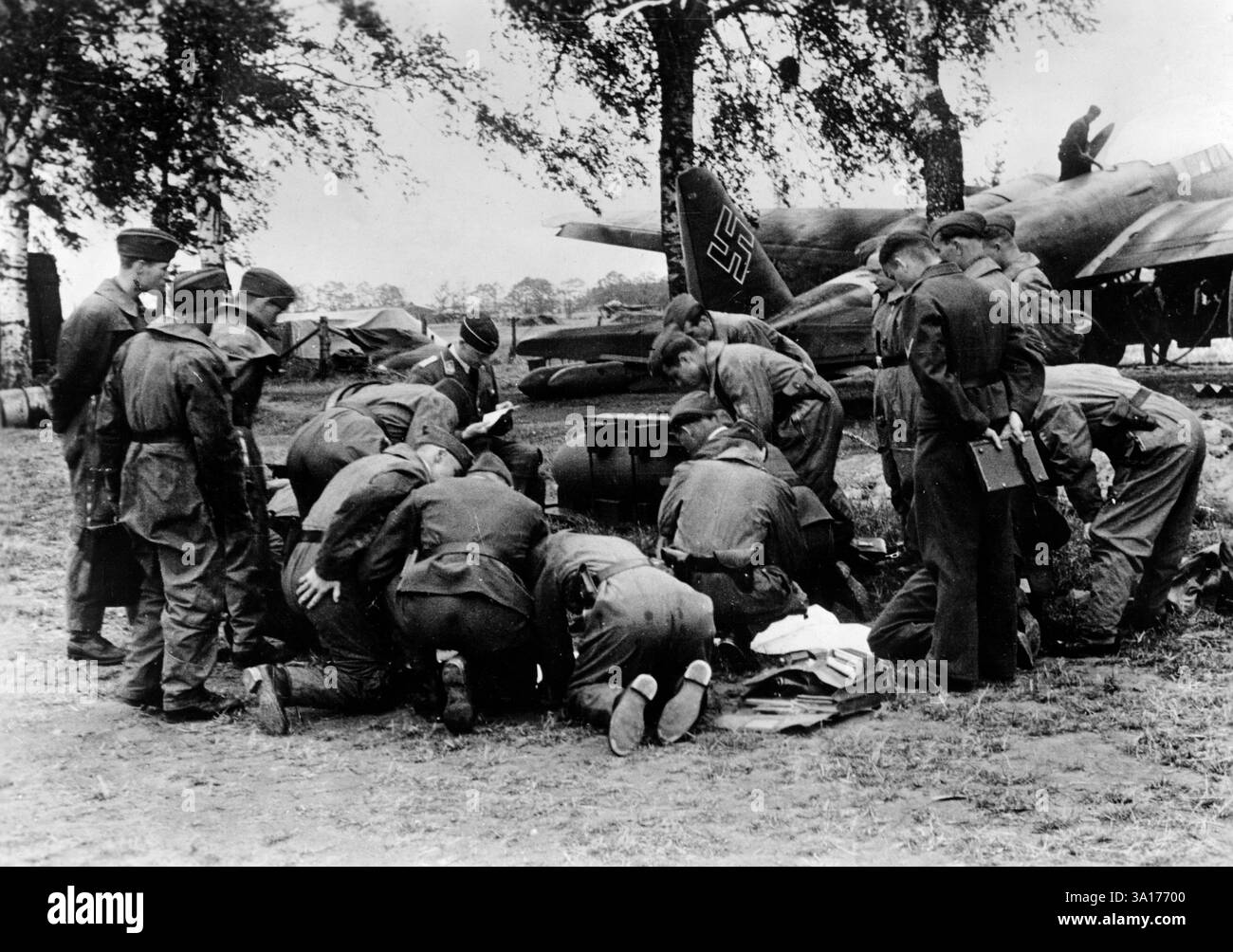 Mission briefing for a German fighter squadron before take-off for a ...