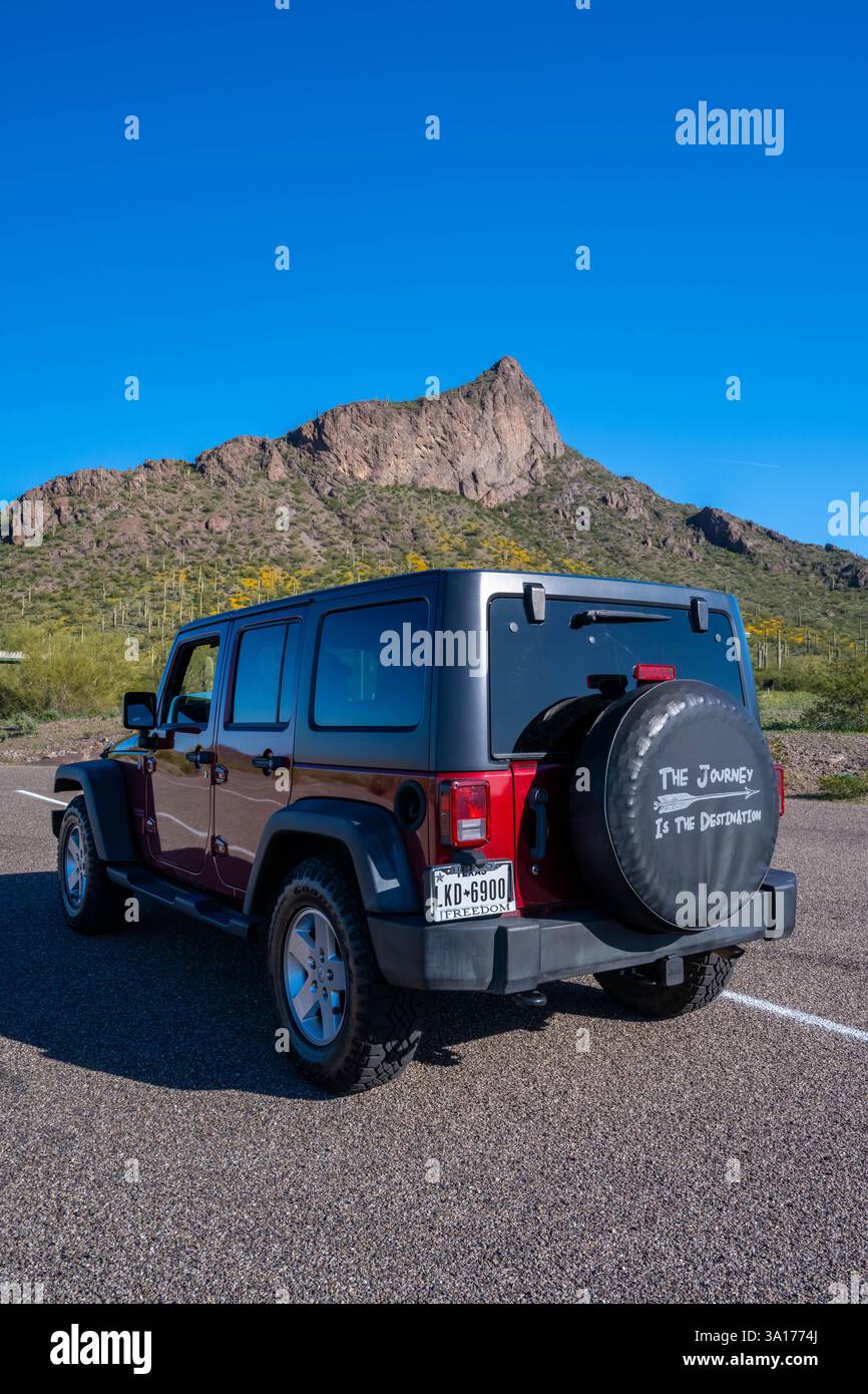 The famous off-road Jeep vehicle in Picacho Peak SP, Arizona Stock ...