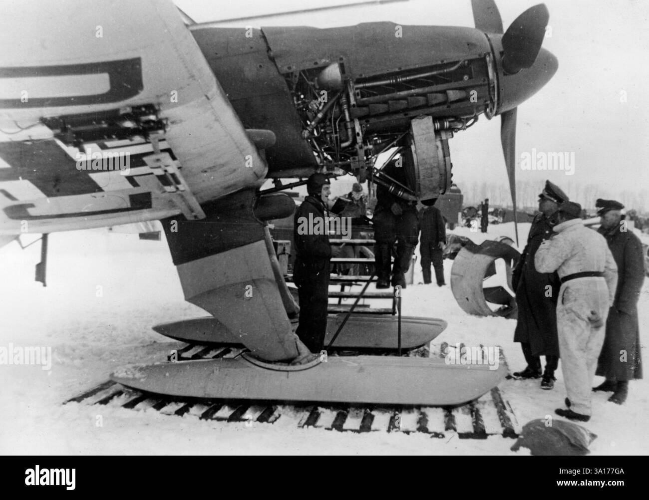 Stuka equipped with skids for use in snow on a field airfield on the ...