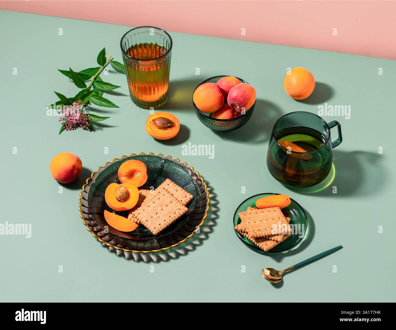 Summer Still Life with Apricots and Tea Stock Photo - Alamy