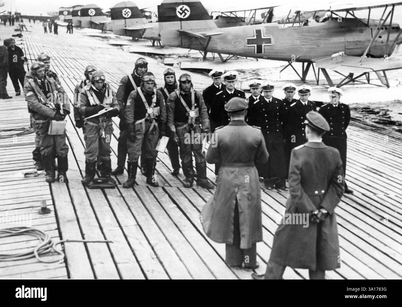 Heinkel He 60 seaplane at a German naval air base. A squadron captain ...