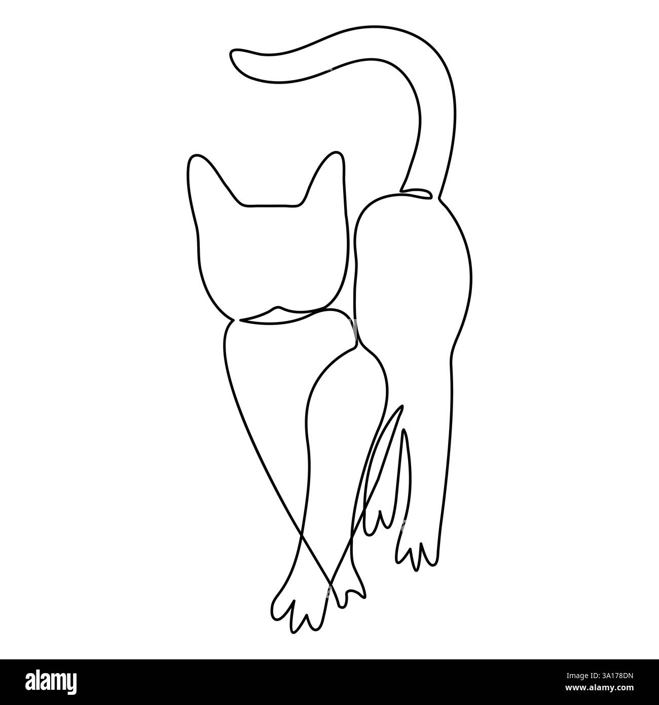 Cat pet single line art drawing continuous outline silhouette vector ...