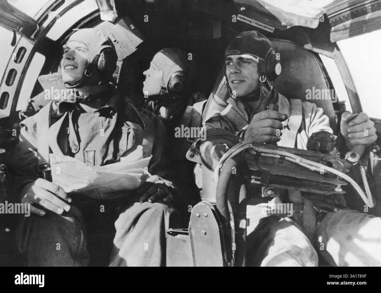 View into the cockpit of a Heinkel He 111 during a mission on the ...