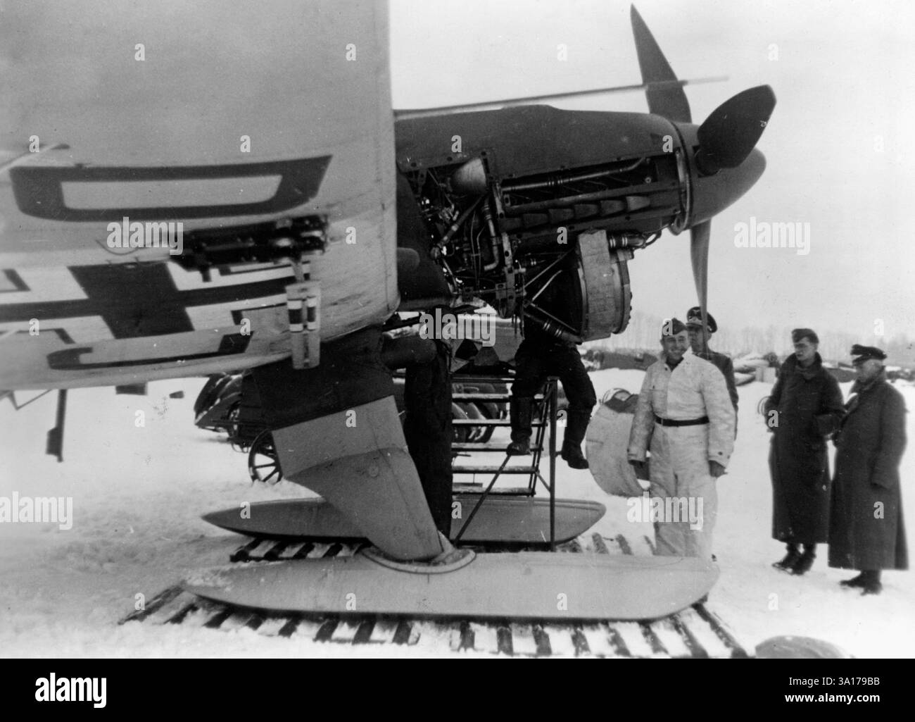 Stuka equipped with skids for use in snow on a field airfield on the ...
