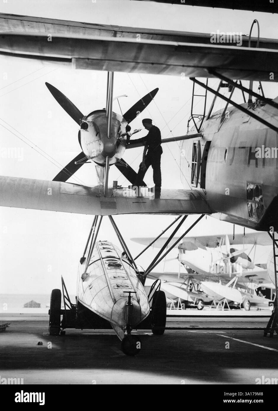 Heinkel He 59 seaplane at a naval air base. The photo was taken on the ...