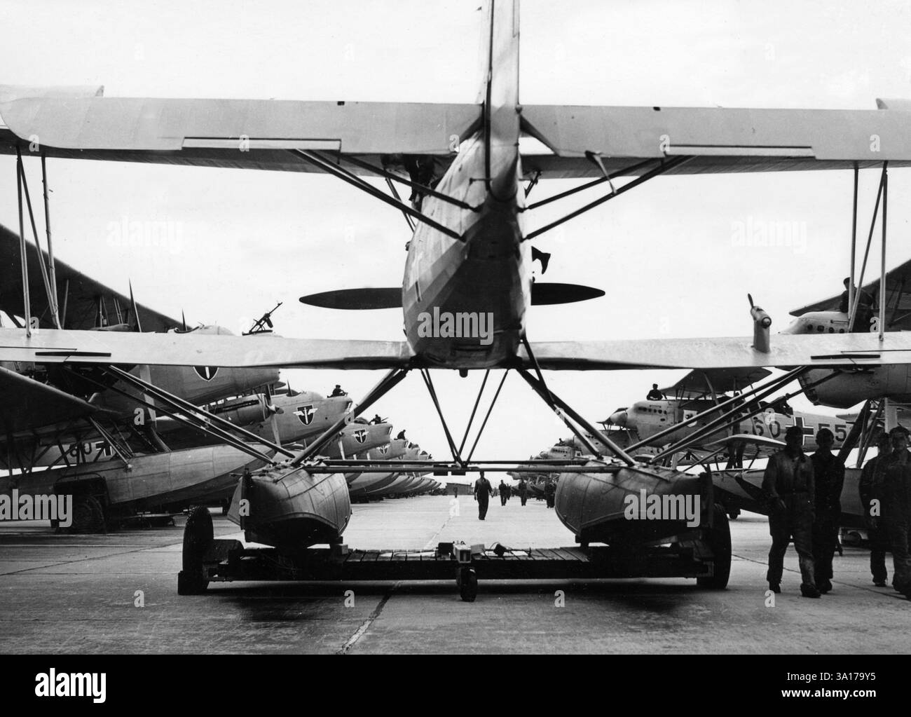 Heinkel He 60 (right) and Heinkel He 59 (left) seaplanes at a naval air ...