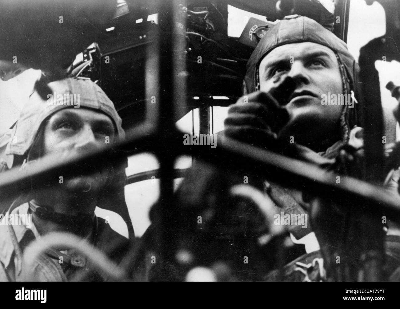 View into the cockpit of a German fighter plane, possibly a Junkers Ju ...