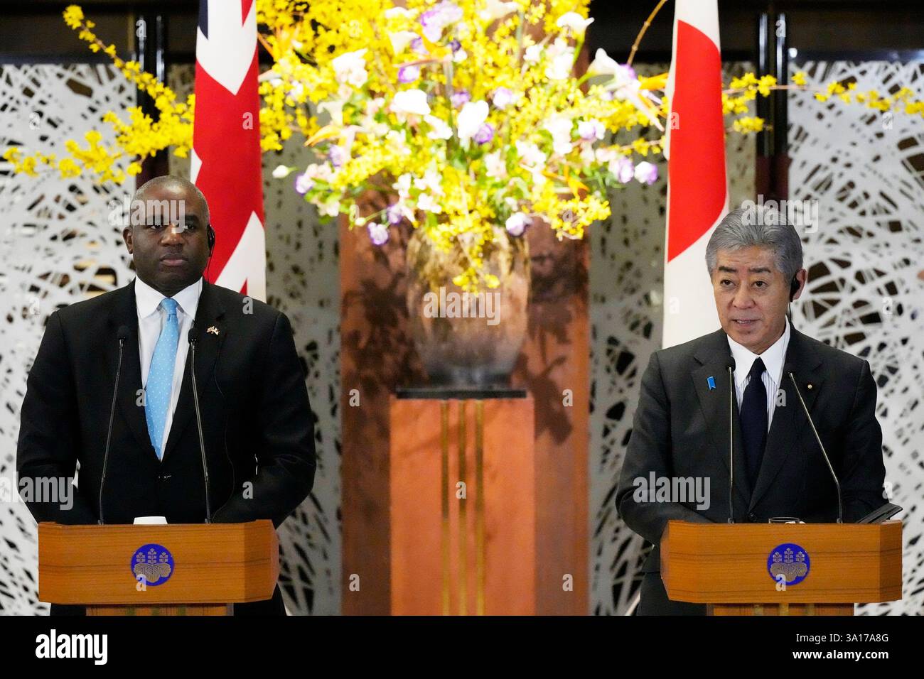 British Foreign Secretary David Lammy, left, and Japanese Foreign ...