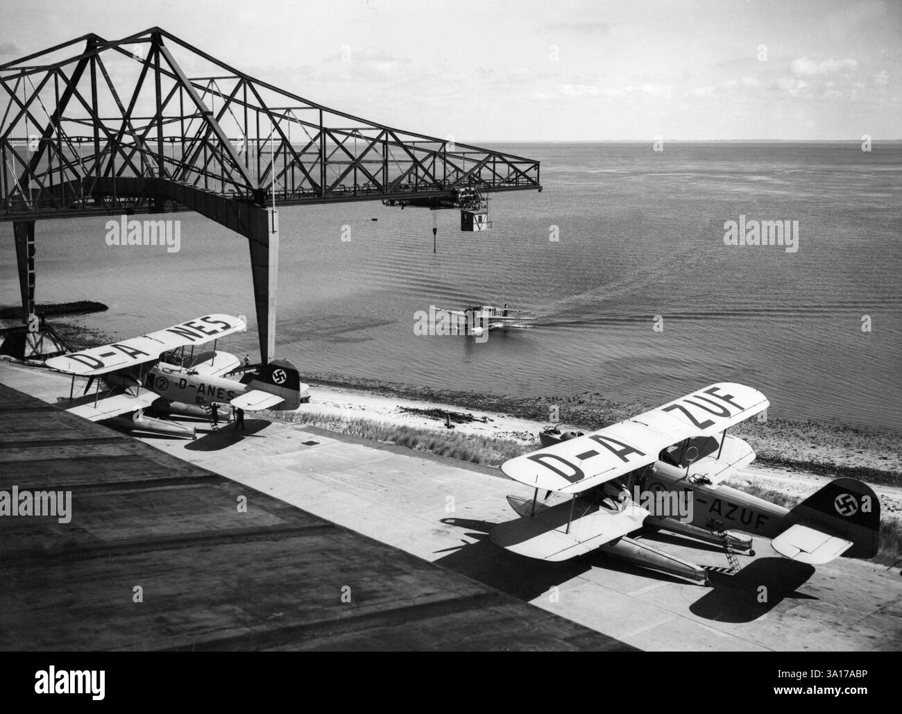 Heinkel He 59 seaplane at a seaplane base on the North Sea coast. The ...