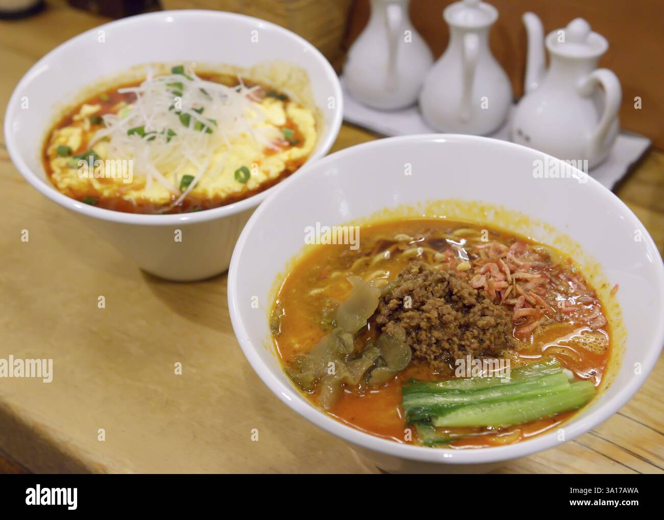 Two bowls of ramen on a restaurant table in Tokyo, Japan, Asia Stock ...