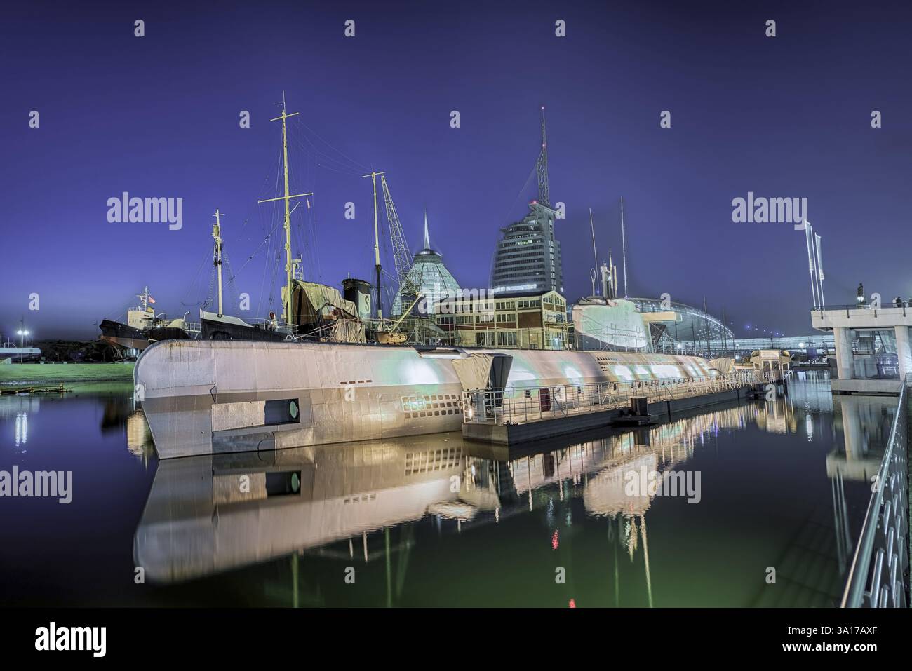 Harbour world illuminated night submarine Bremerhaven Germany Stock ...