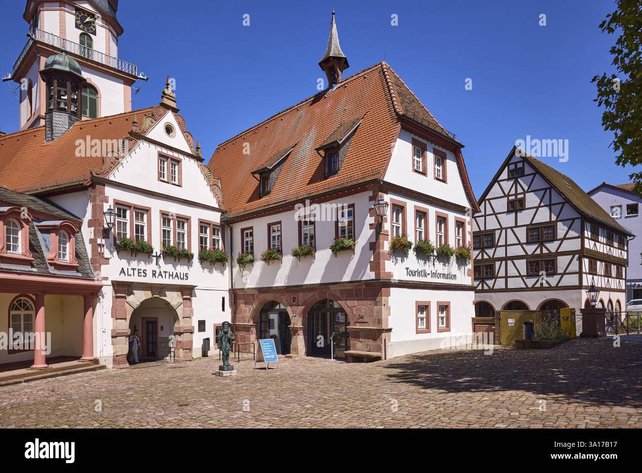 Tourist information centre, old town hall, cobblestones, historic ...