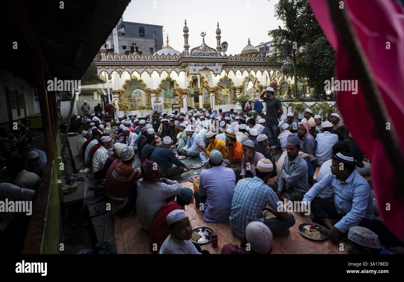 Muslims having Ramadan's Iftar at a amosque during Muslim holy month of ...
