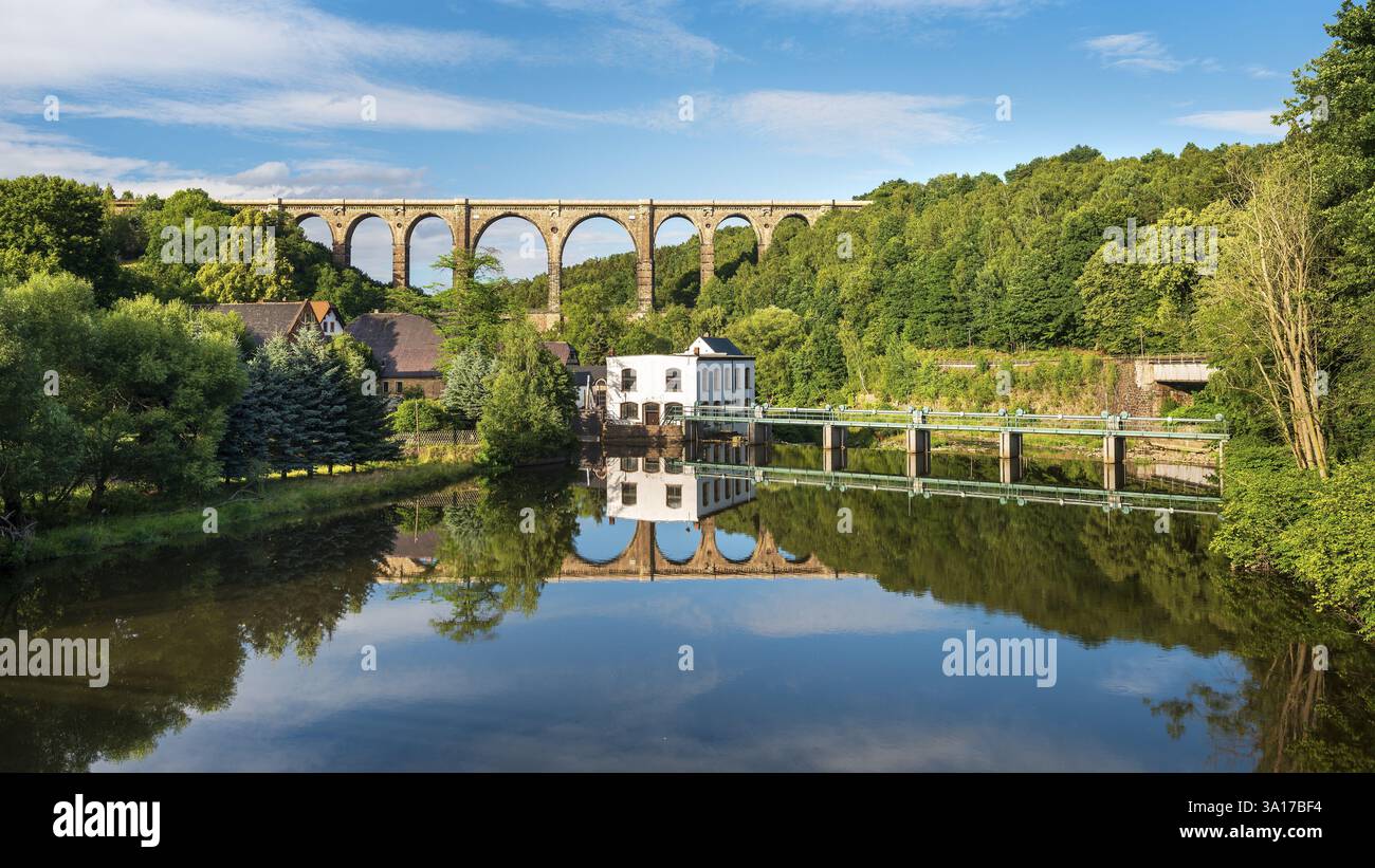 The Goehren Viaduct, railway bridge over the river Zwickauer Mulde with ...