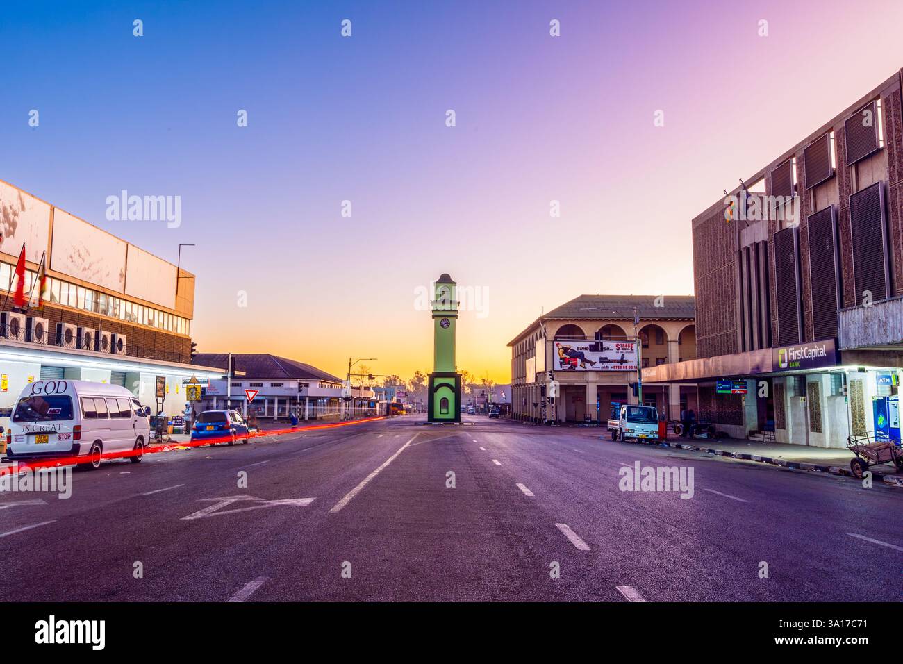 Gweru City Centre Clock Gweru sunrise street view Stock Photo - Alamy