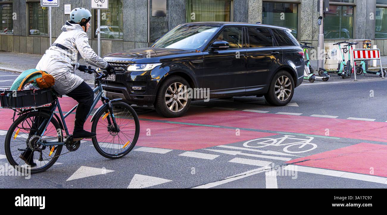 Red marked cycle path in the city centre, Berlin, Germany, Europe Stock ...