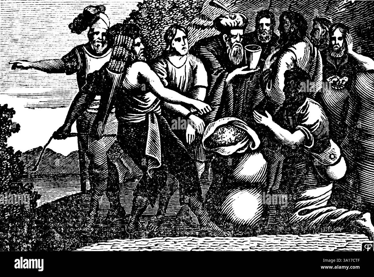 The housekeeper discovers Joseph's silver cup in Benjamin's grain sack ...