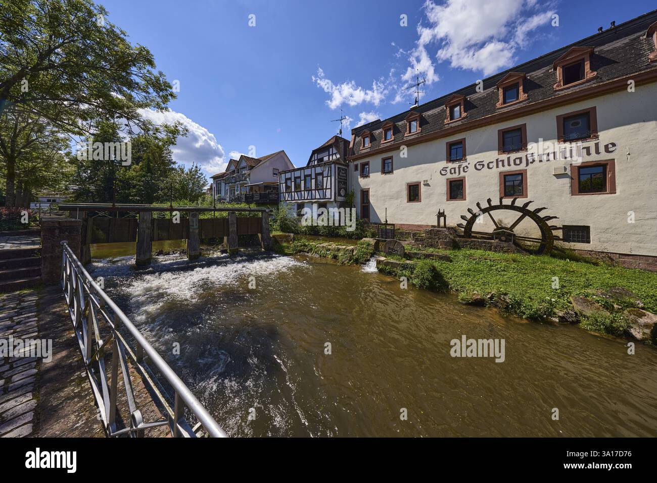 Castle mill, river Muemling, watermill, half-timbered house, historic ...