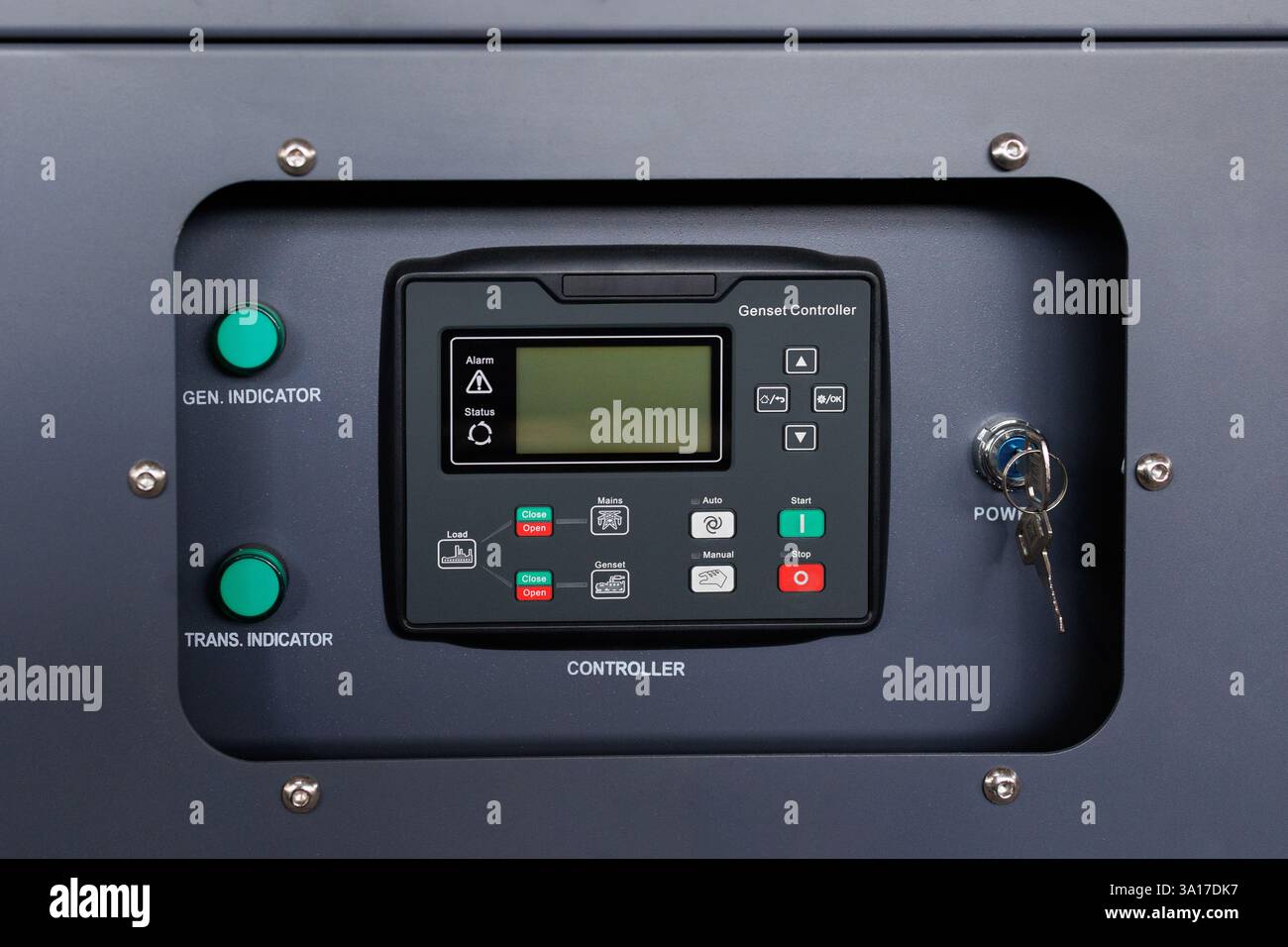 Bright green and red indicators highlight essential functions of the ...