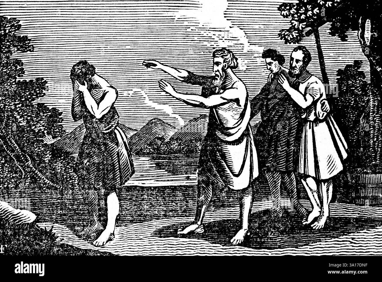 Noah rejects his son Ham, whose brothers Shem and Japheth stand behind ...