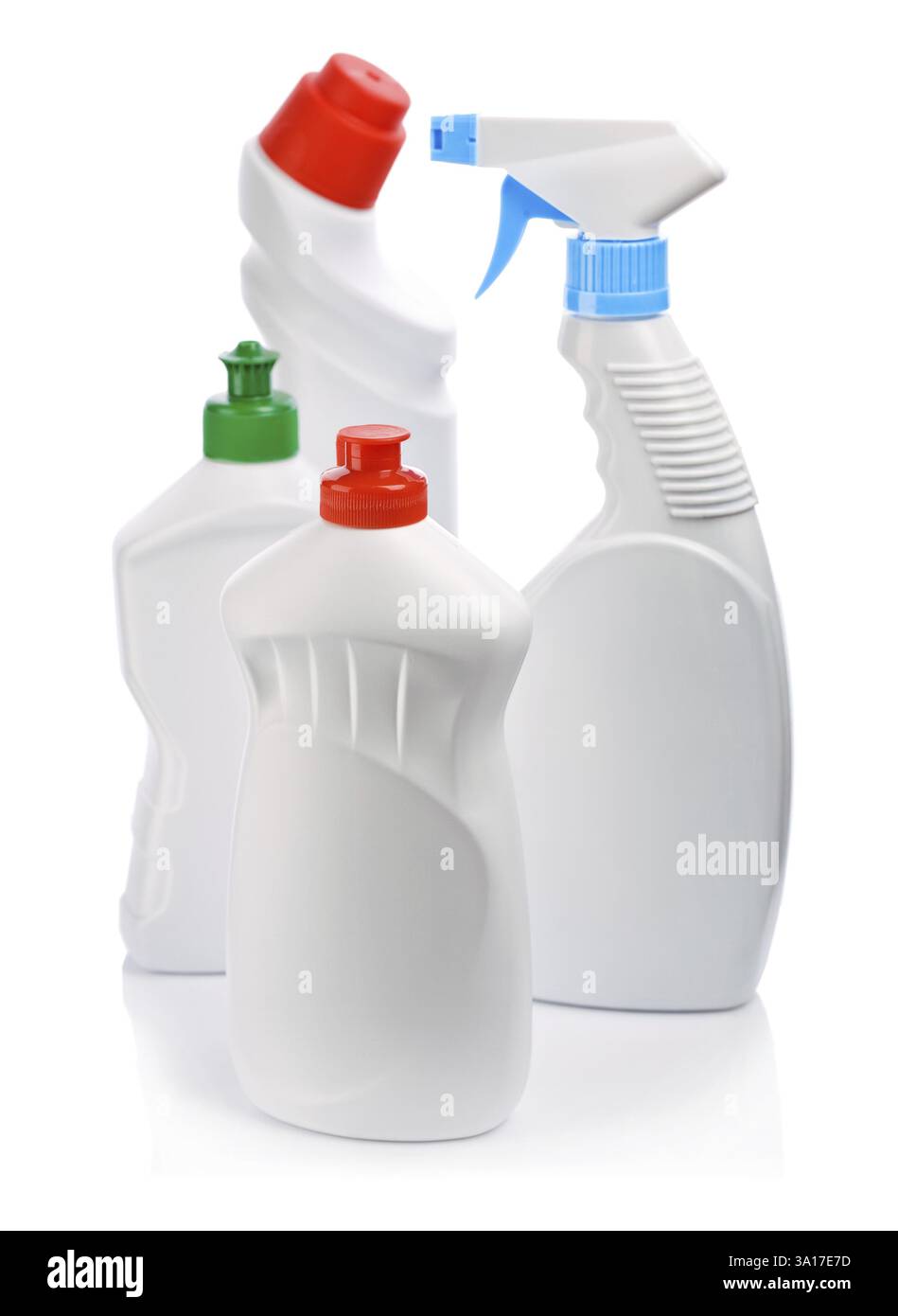 Four cleaning bottles Stock Photo - Alamy