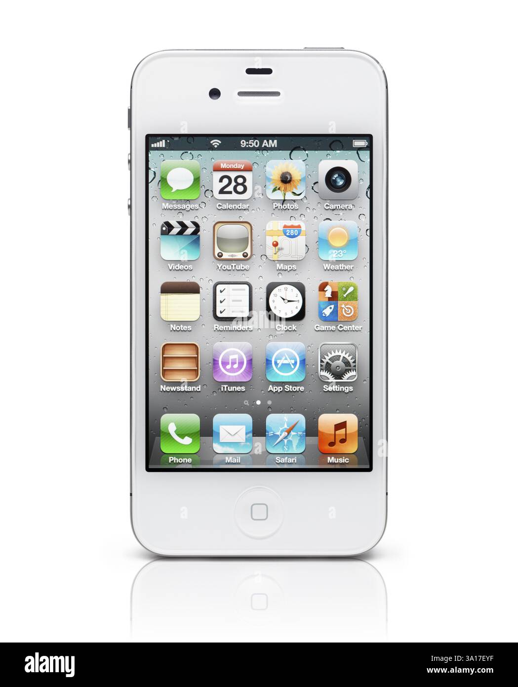 White iPhone 4s Apple smartphone with desktop icons on its display ...